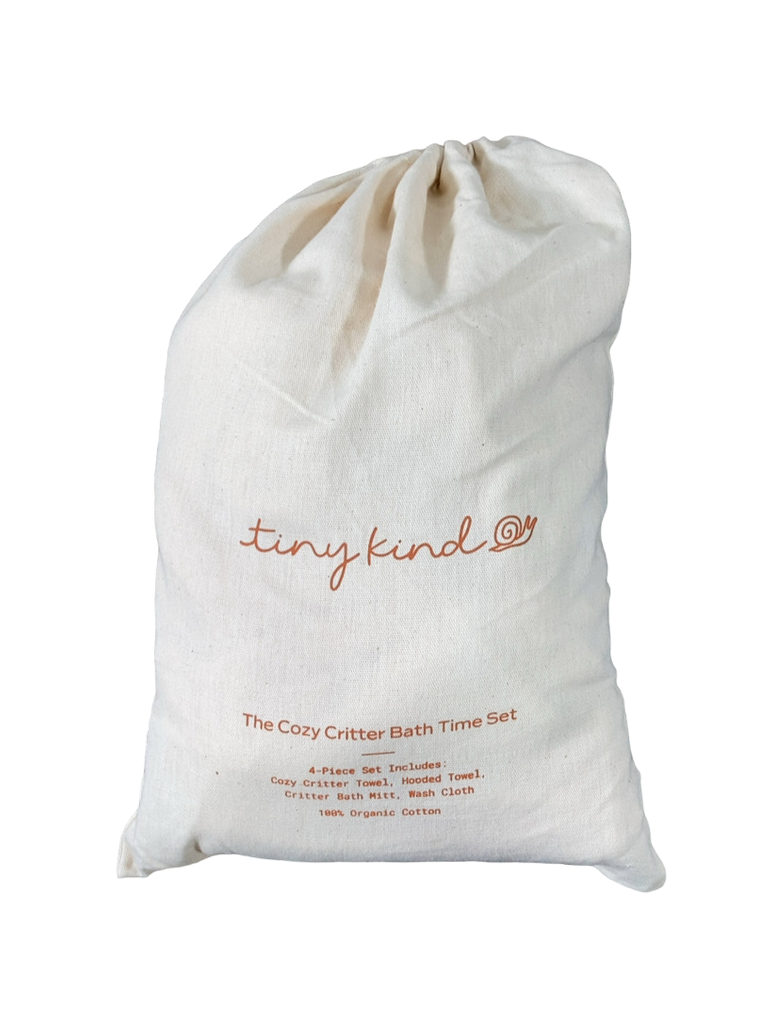 Tiny Kind Cozy Critter Bath Time Set 4 Piece, Cloud Pink Bunny