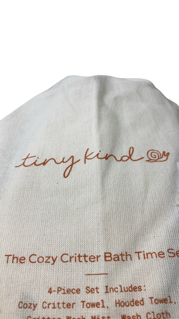 Tiny Kind Cozy Critter Bath Time Set 4 Piece, Taupe Bear