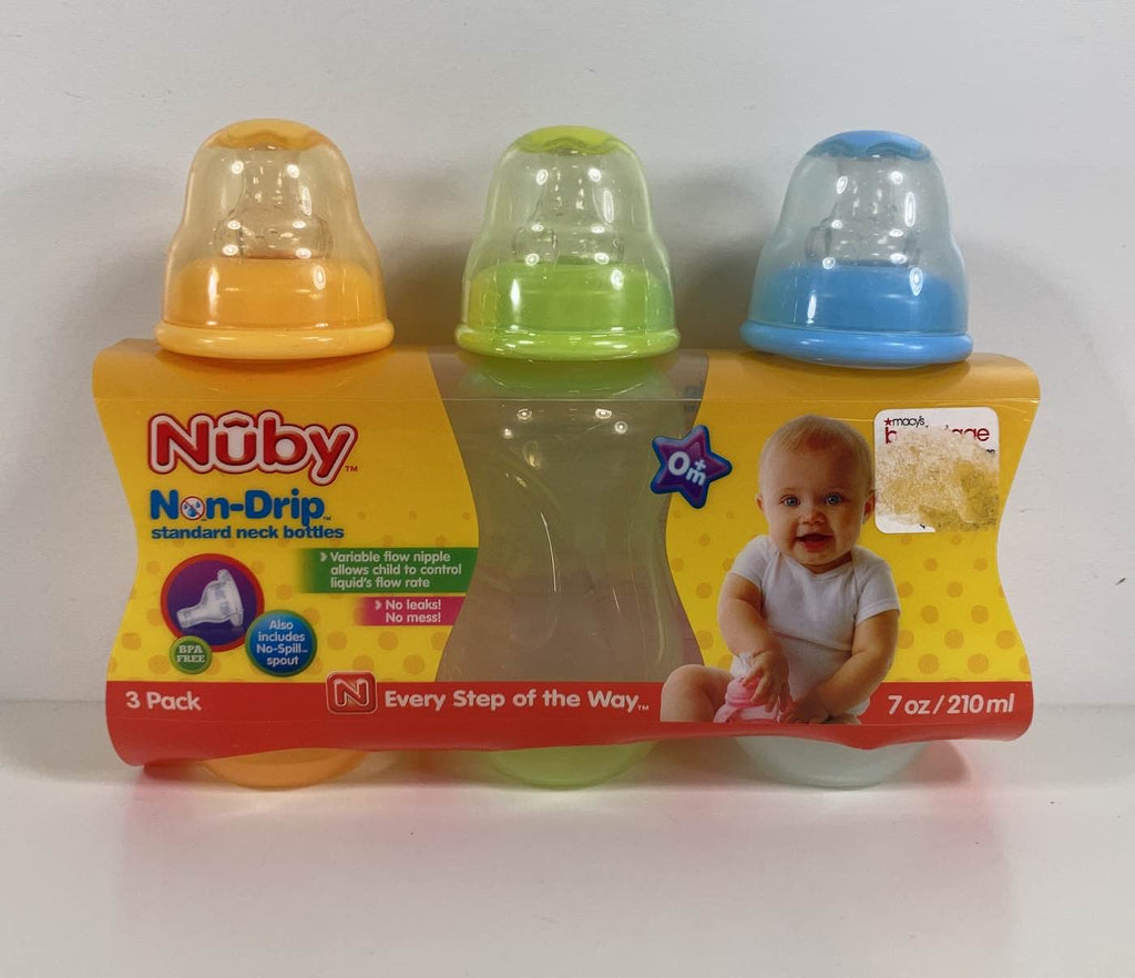Nuby 3-Pack Non-Drip Standard Neck Bottles, 7oz