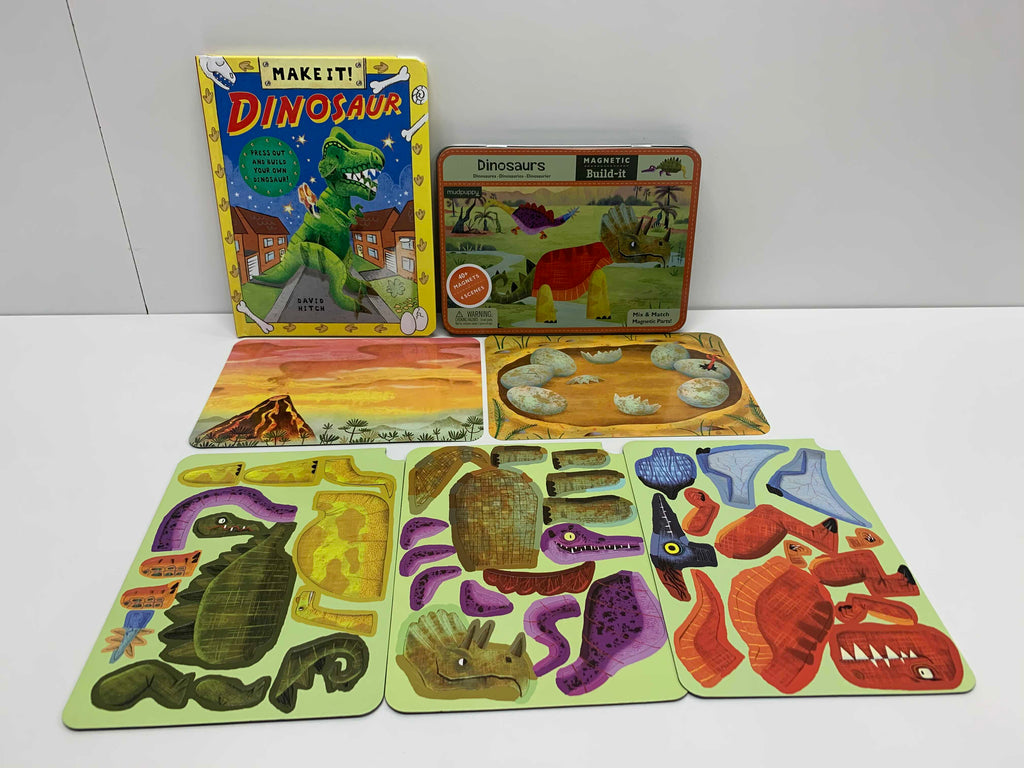BUNDLE Dinosaurs, Make It! Book and Magnetic Toy Tin