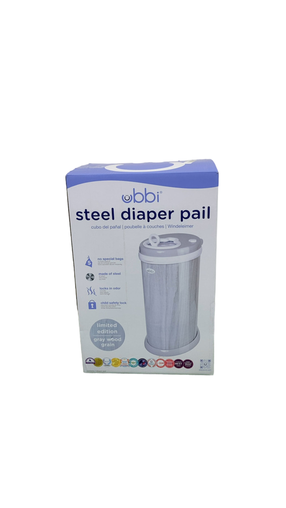 Ubbi Diaper Pail, Gray Woodgrain