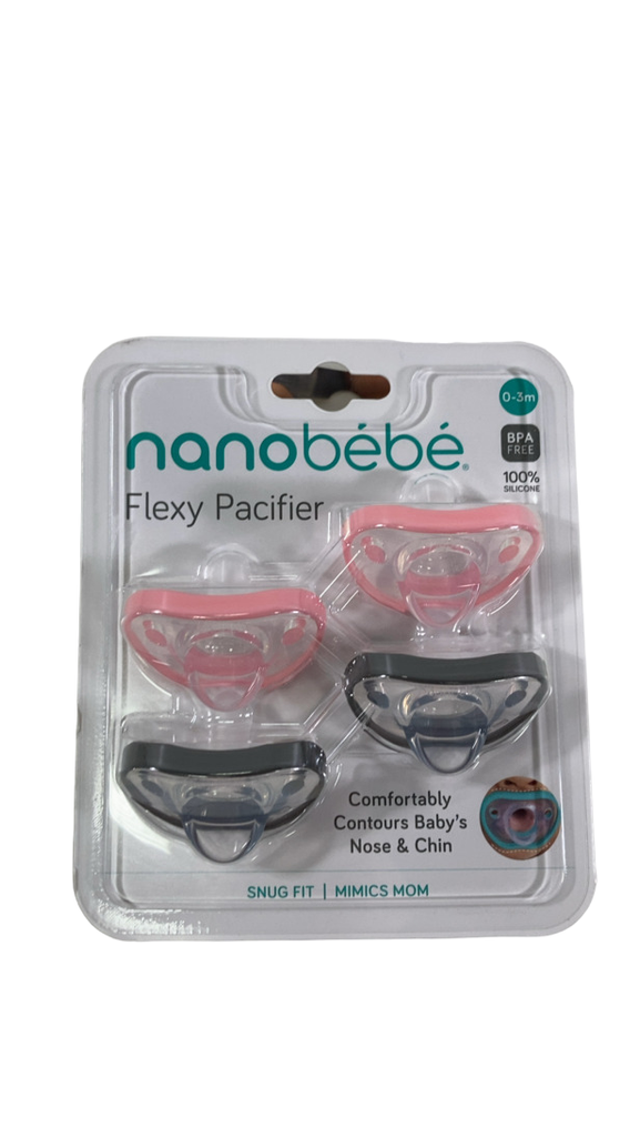 Nanobébé Flexy Pacifier 4 Pack, Pink/Grey