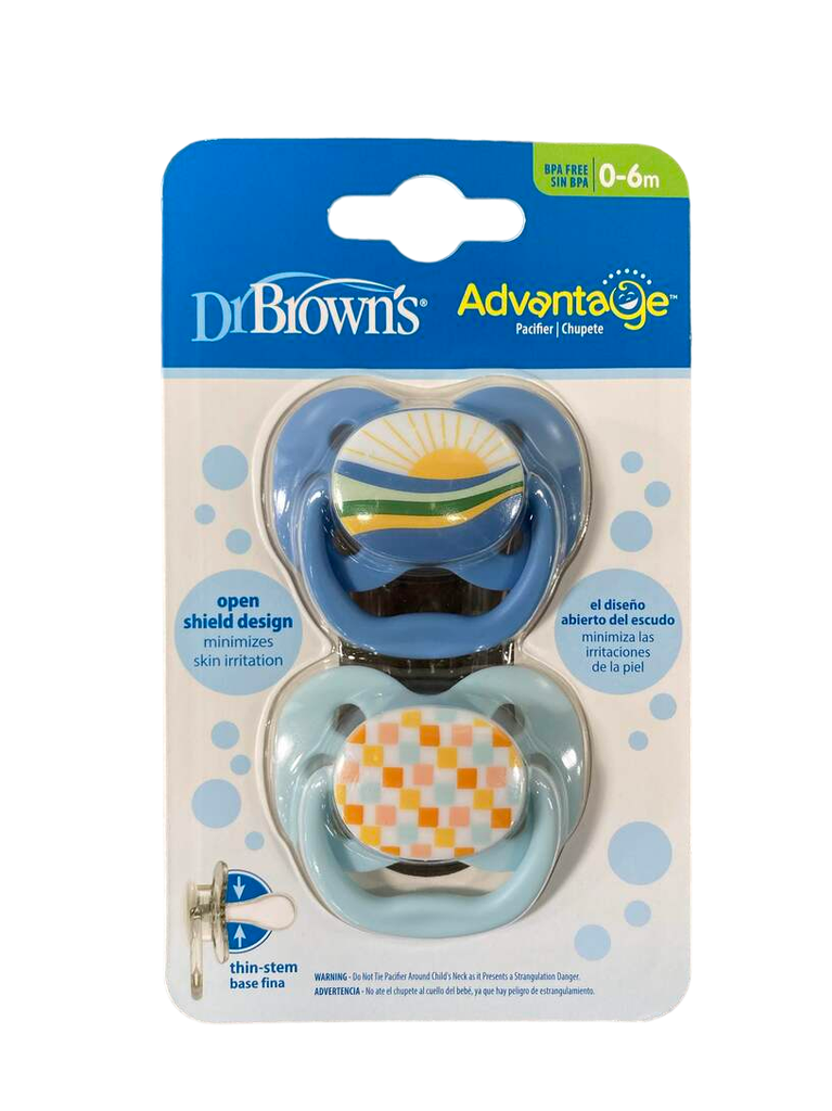 Dr. Brown's Advantage Pacifier, 2 Pack, 0-6 Months, Blue Sunrise