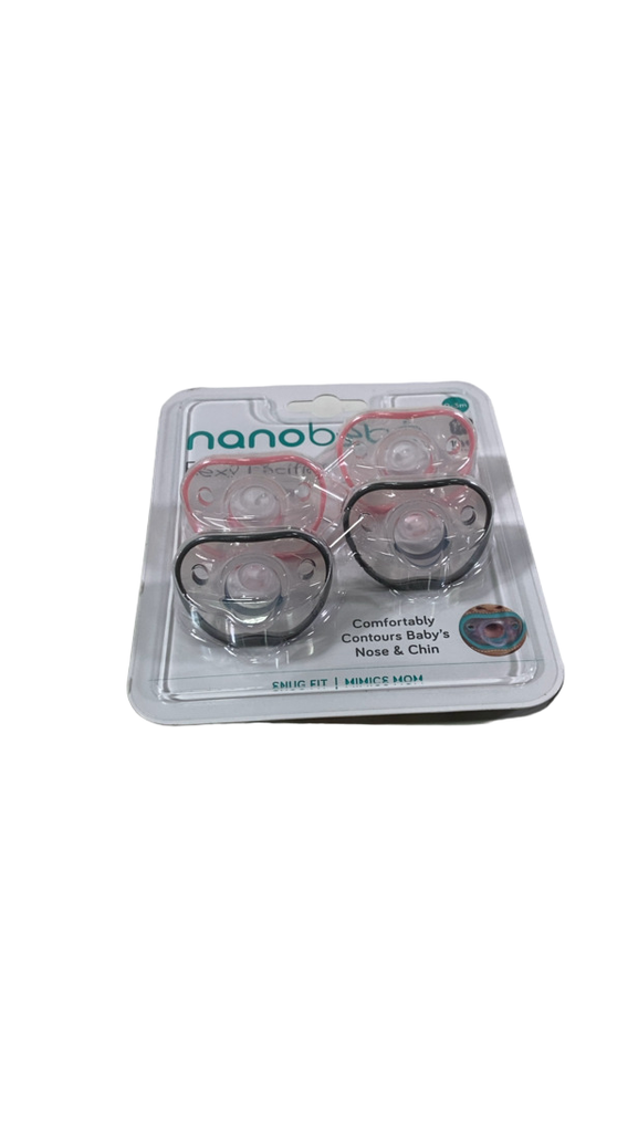 Nanobébé Flexy Pacifier 4 Pack, Pink/Grey