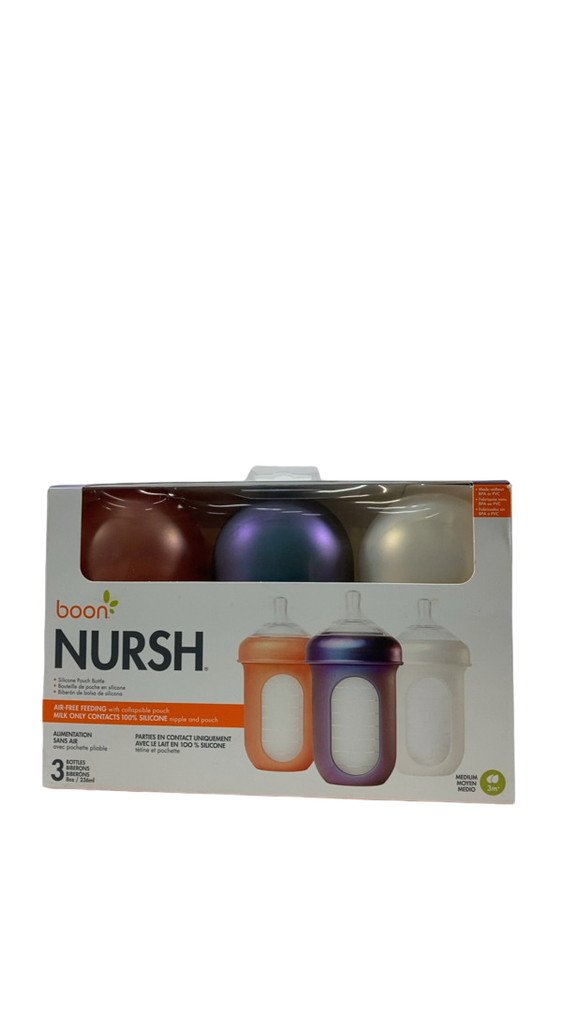 Boon Nursh Bottles 3 Pack, Medium, Metallic, 8oz