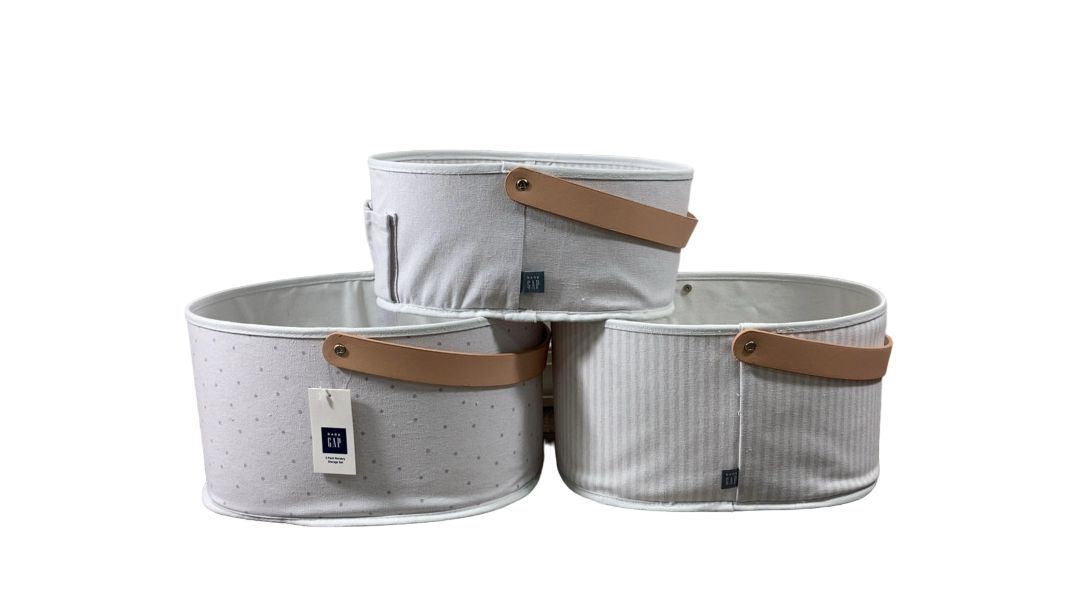 Baby Gap 3 Pack Nested Fabric Storage Bins With Handles, Grey — GoodBuy ...
