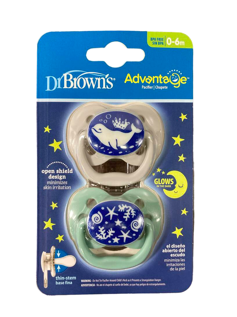 Dr. Brown's Advantage Pacifier, 2 Pack, 0-6 Months, Blue Ocean