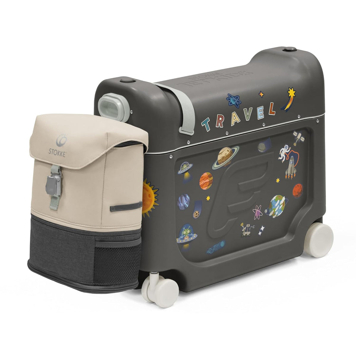 Stokke JetKids BedBox + Crew Backpack Travel Bundle, Midnight Gray ...