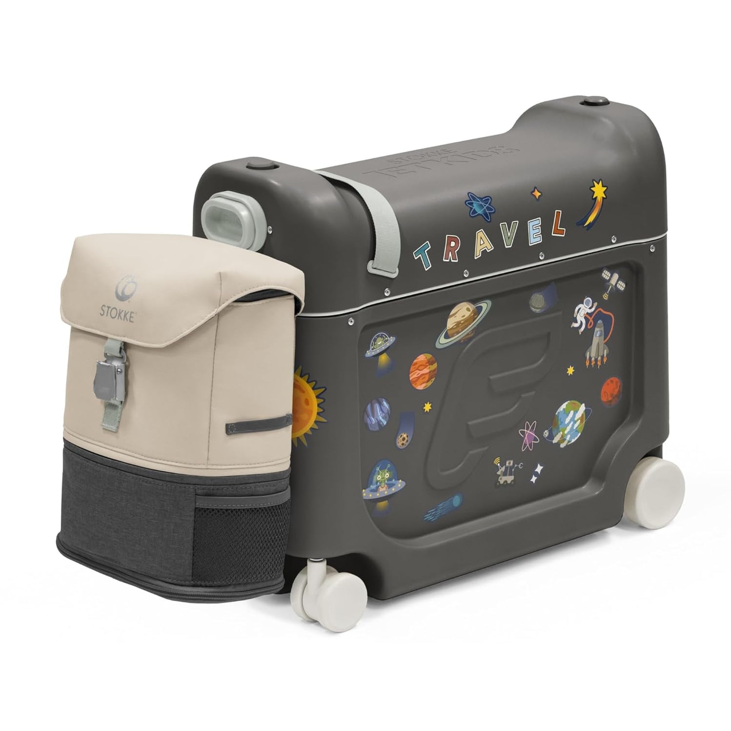 Stokke JetKids BedBox + Crew Backpack Travel Bundle, Midnight Gray ...