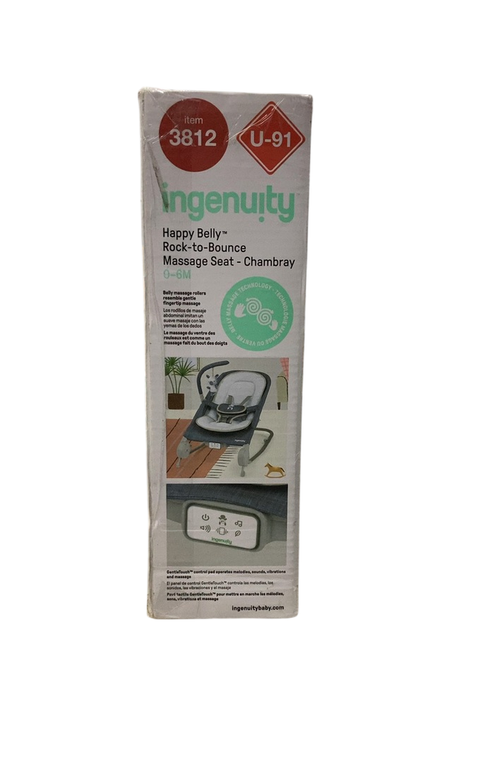 Ingenuity Happy Belly Rock-to-Bounce Massage Seat, Chambray — GoodBuy Gear