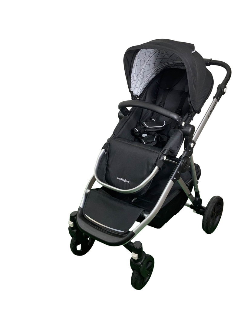 Mockingbird Single to Double 2.0 Stroller, Silver with Black Leather,