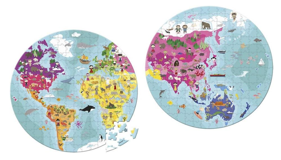 Janod 208 Piece Our Blue Planet 20 Inch Round Double Sided Jigsaw Puzz ...