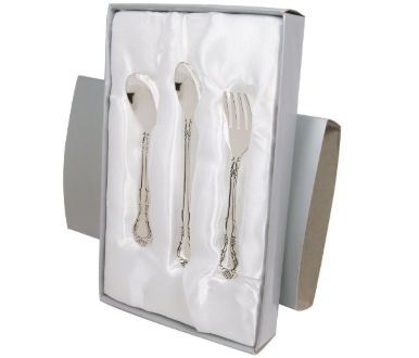 Stephan Baby Keepsake Silver Plated Feeding Set in Satin-Lined Gift Bo ...