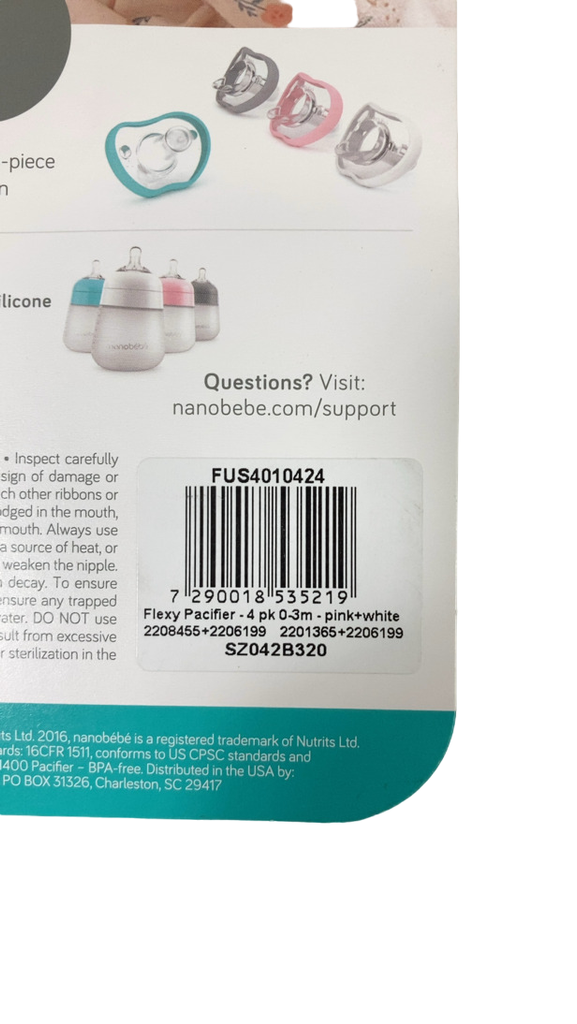 Nanobébé Flexy Pacifier 4 Pack, Pink/White