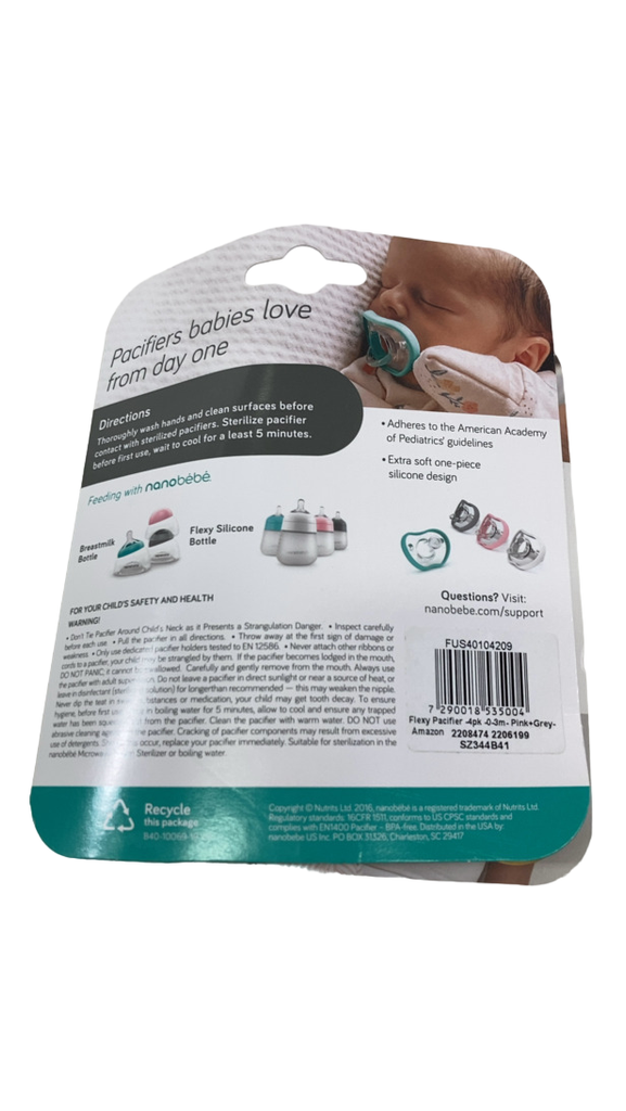 Nanobébé Flexy Pacifier 4 Pack, Pink/Grey