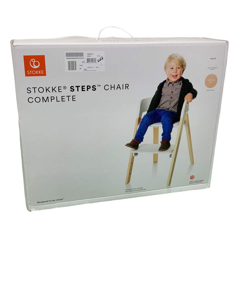 Stokke Complete Steps High Chair, White Seat Natural Legs