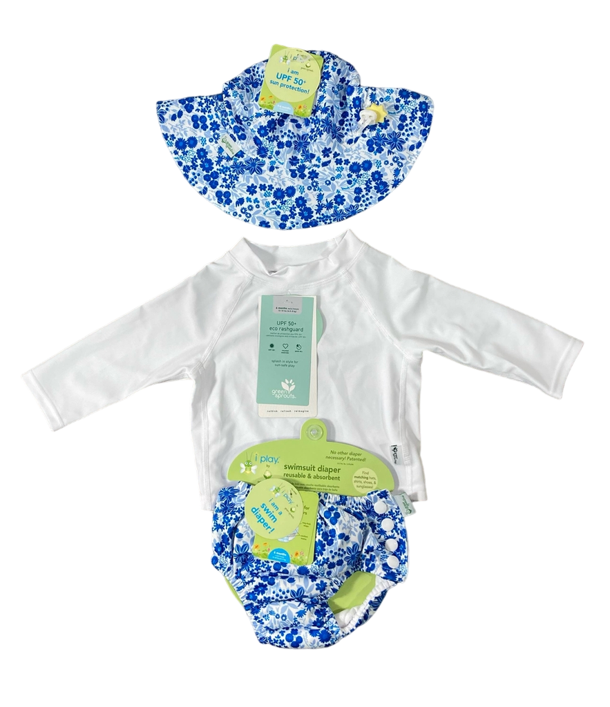 Green Sprouts UPF 50+ Snap Swim Diaper & Rashguard Set with Brim Hat,