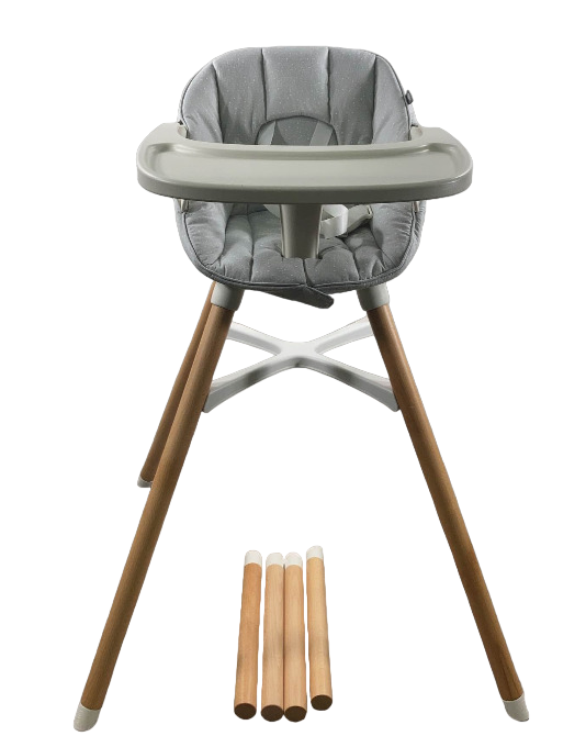 Lalo 3 in 1 High Chair Kit, Coconut, Grey, Natural Wood — GoodBuy Gear