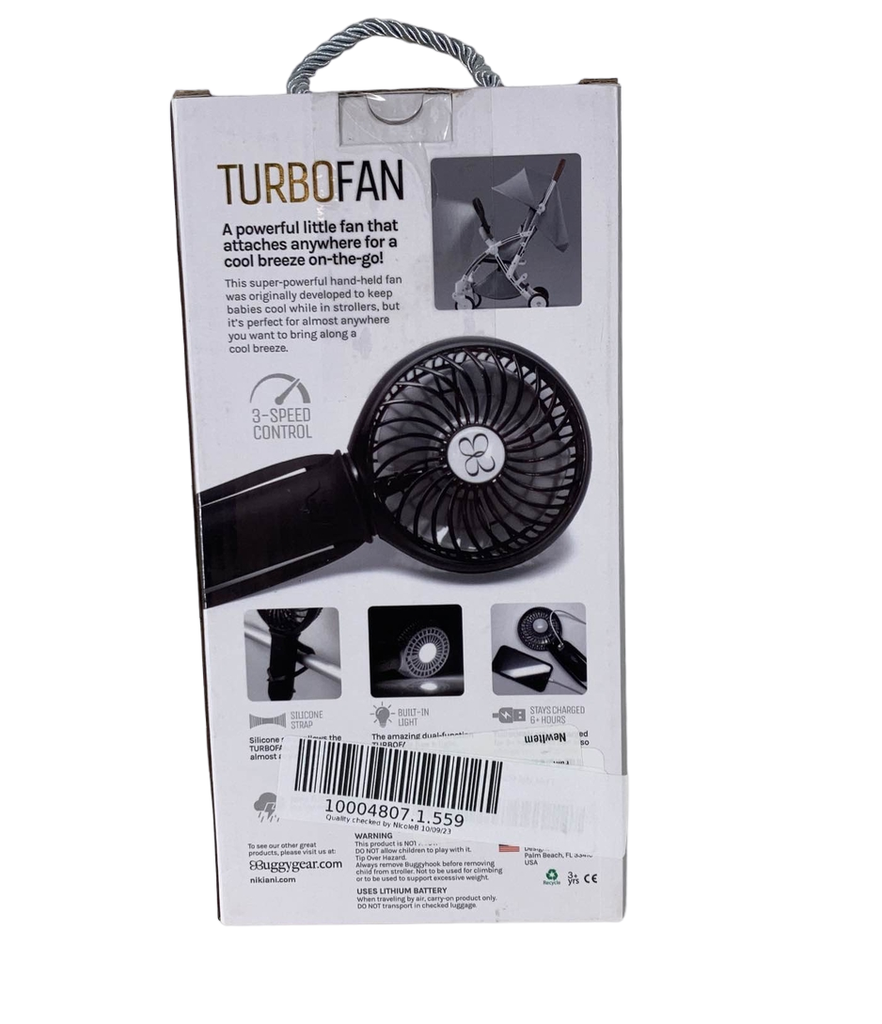 Buggygear 3 Speed Rechargeable Fan, Gray/Chrome