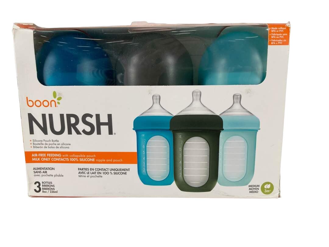 Boon Nursh Bottles 3 Pack, Medium, Blue, 8oz — GoodBuy Gear