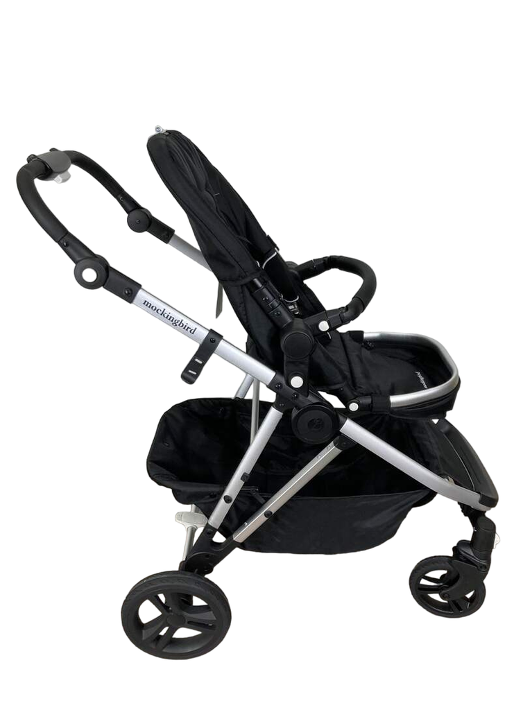 Mockingbird Single to Double Stroller, 2022, Silver with Black Leather