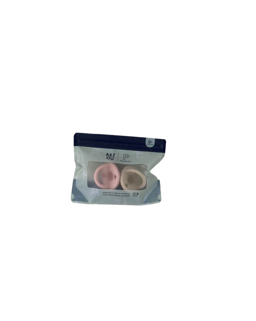 AEIOU Silicone Pacifier, 2 Pack, Petal/Oat Milk