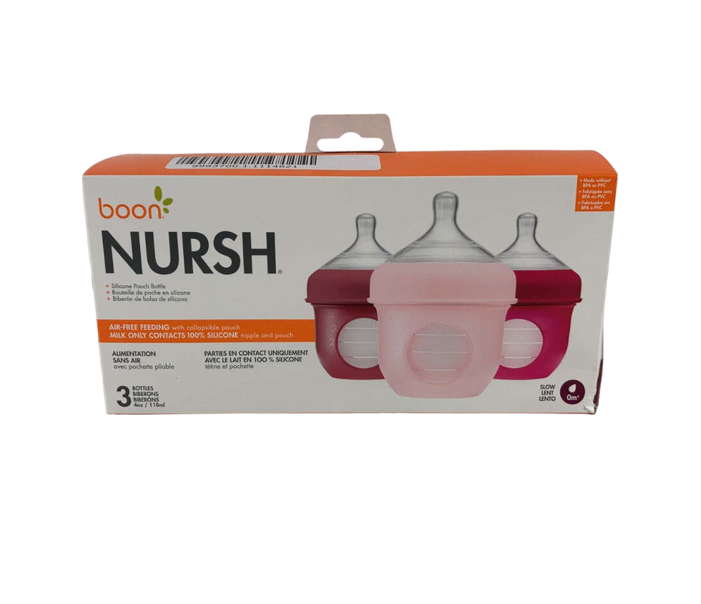 Boon Nursh Bottles, 3 Pack, 4oz, Pink Multi, Slow