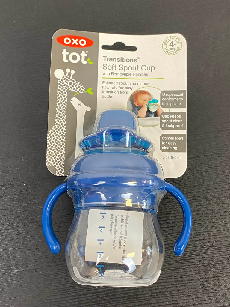 OXO Tot Transitions Soft Spout Sippy Cup with Removable Handles, Navy