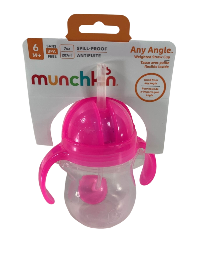 Munchkin Any Angle Click Lock Weighted Straw Trainer Cup, Pink