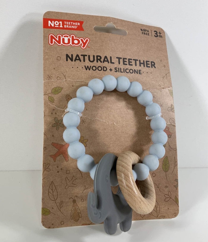 Nuby Wood And Silicone Teether, Elephant