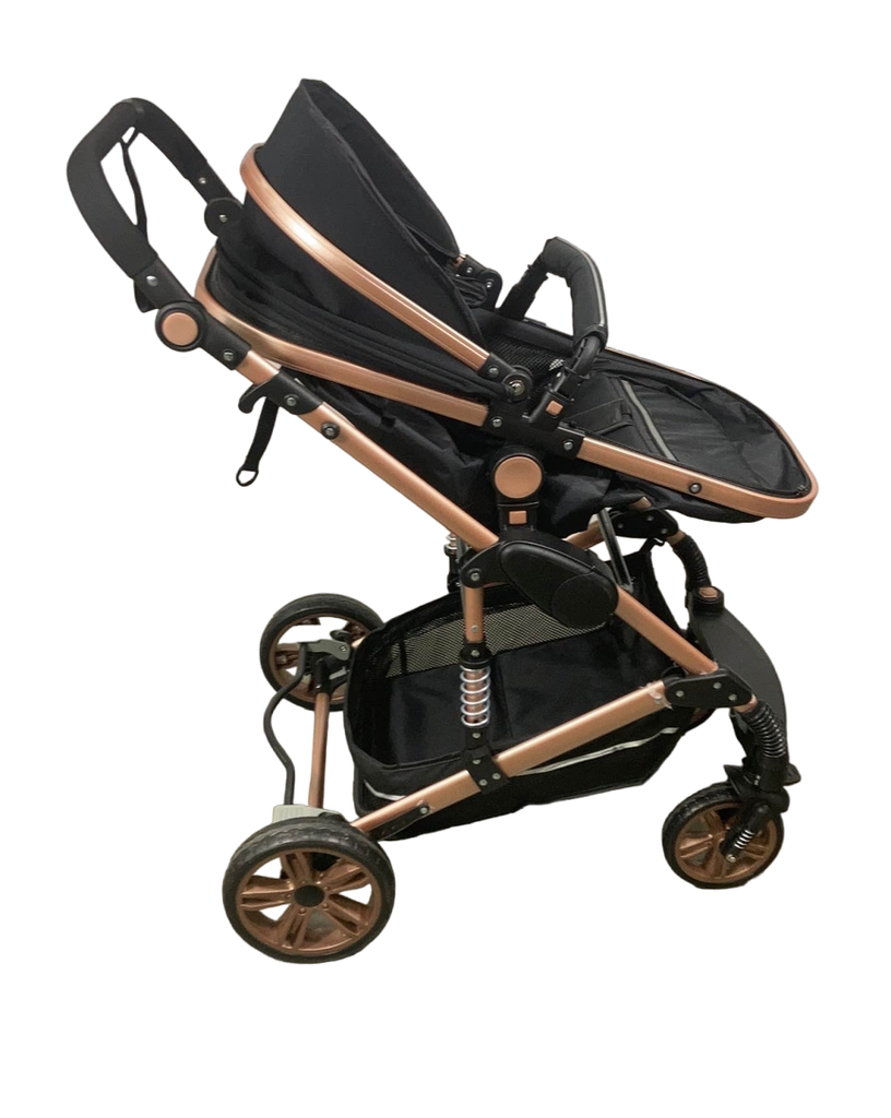 Kikkaboo Amaia 3-in-1 Transformable Seat Stroller, Black Rose Gold