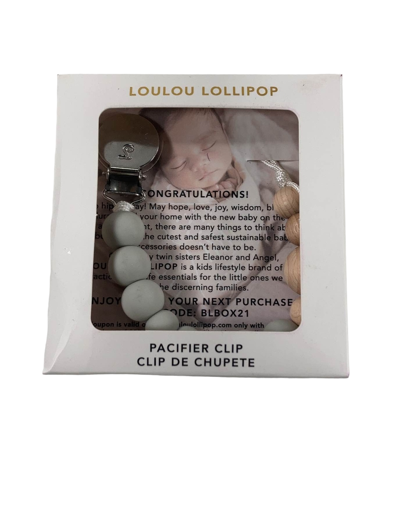 LouLou Lollipop Pacifier Clip, Colour Block, Cool Grey