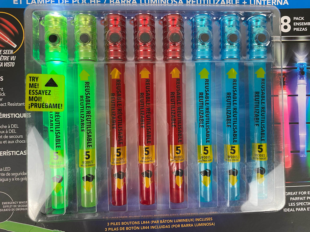 Life+Gear Reusable Glow Stick and Flashlight, 8 Pack