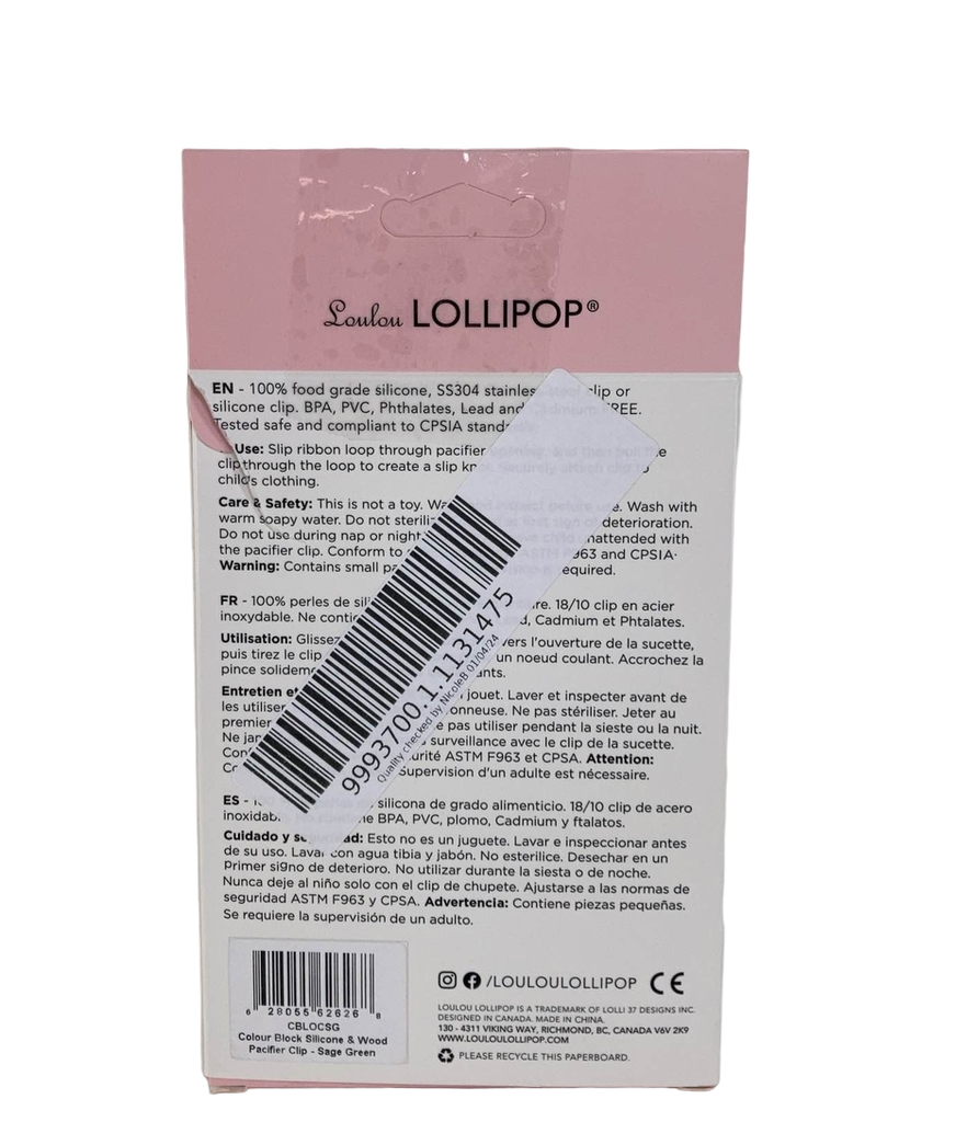 LouLou Lollipop Pacifier Clip, Colour Block, Sage Green