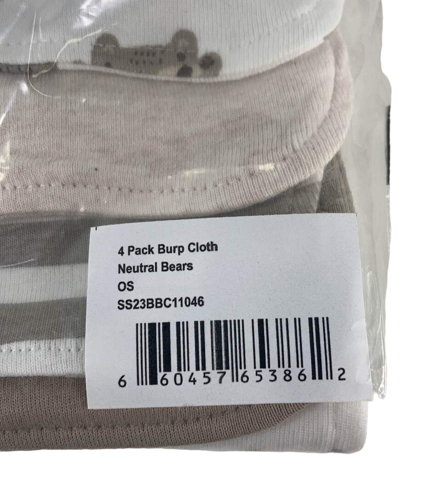 Small Story 4 Pack Burp Cloths, Neutral Bears